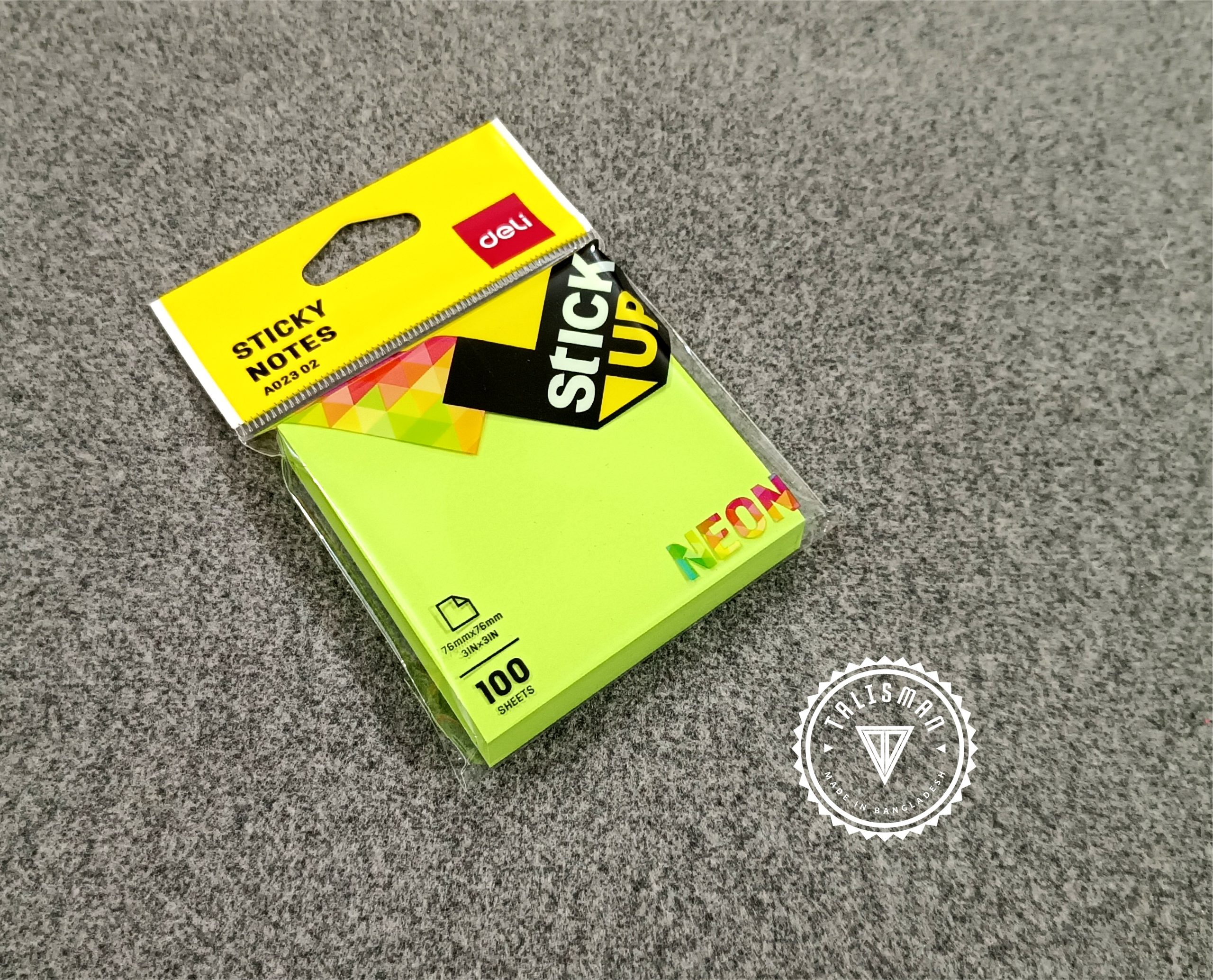 Deli EA023 02 3″X3″ Single Color 100 Sheets Sticky Notes (Neon Green ...