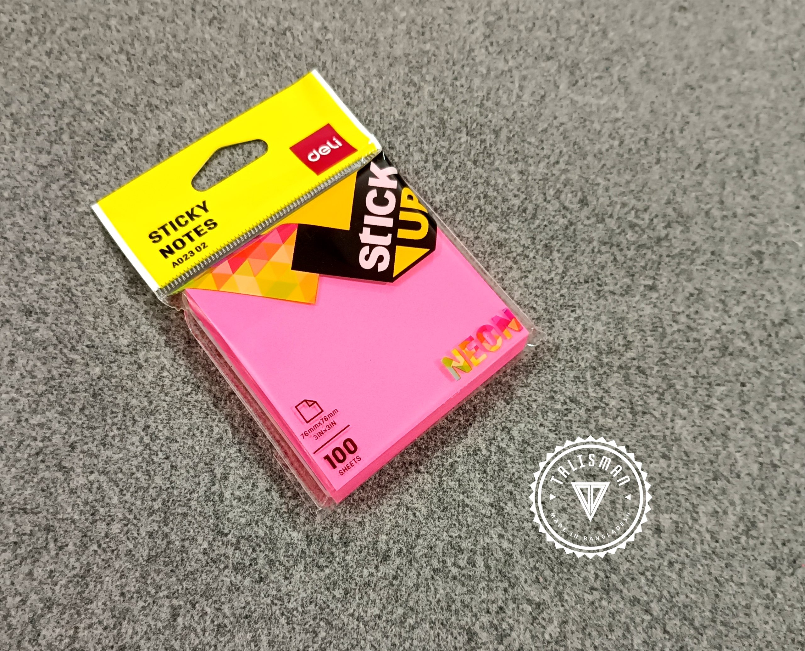 Deli EA023 02 3″X3″ Single Color 100 Sheets Sticky Notes (Neon Pink ...