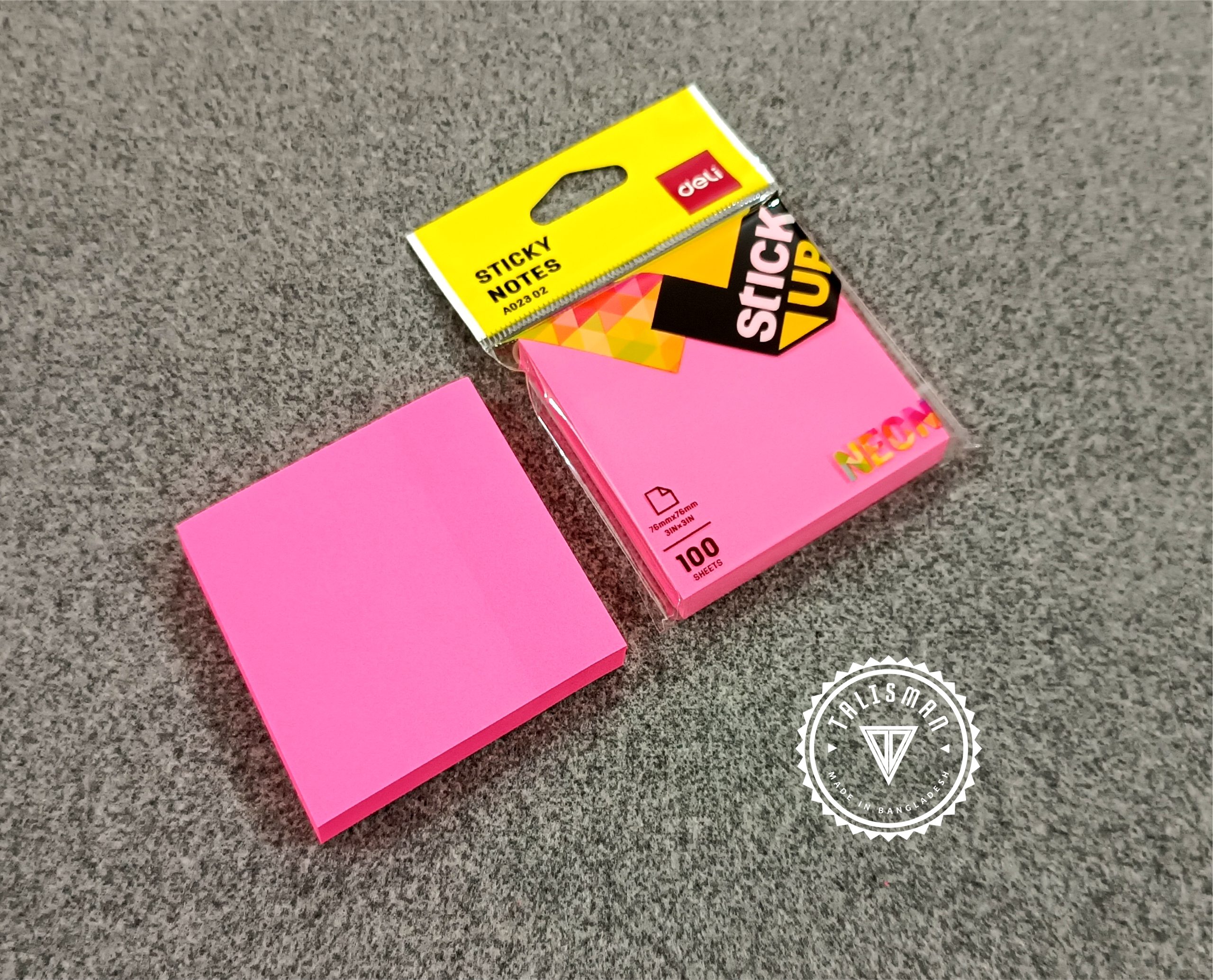 Deli EA023 02 3″X3″ Single Color 100 Sheets Sticky Notes (Neon Pink ...